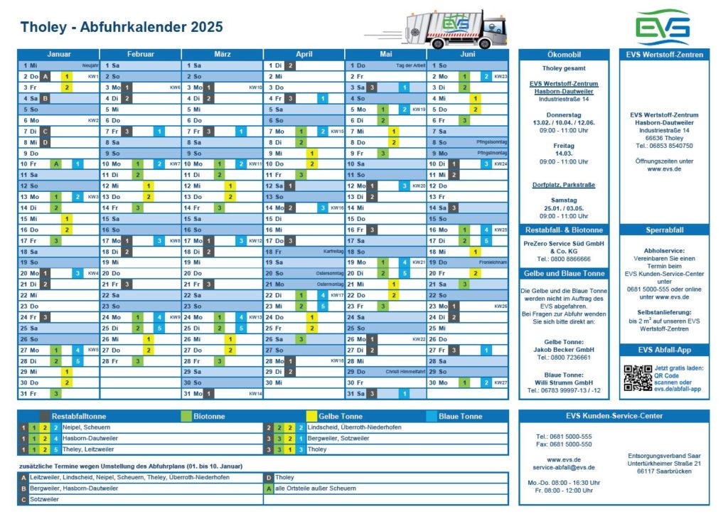 Die Abfuhrtermine der Abfalltonnen in der Gemeinde Tholey für das Jahr 2025 – Gemeinde Tholey